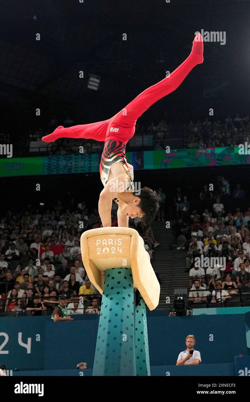 Daiki Hashimoto, of Japan, performs on the pommel horse during the men ...