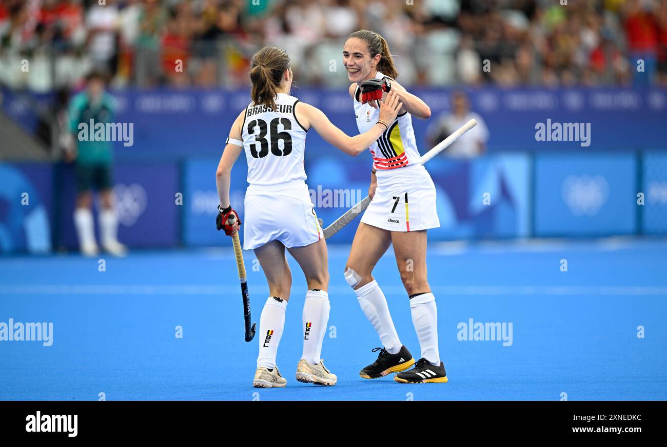 Belgium's Helene Brasseur celebrates after scoring during a hockey game ...