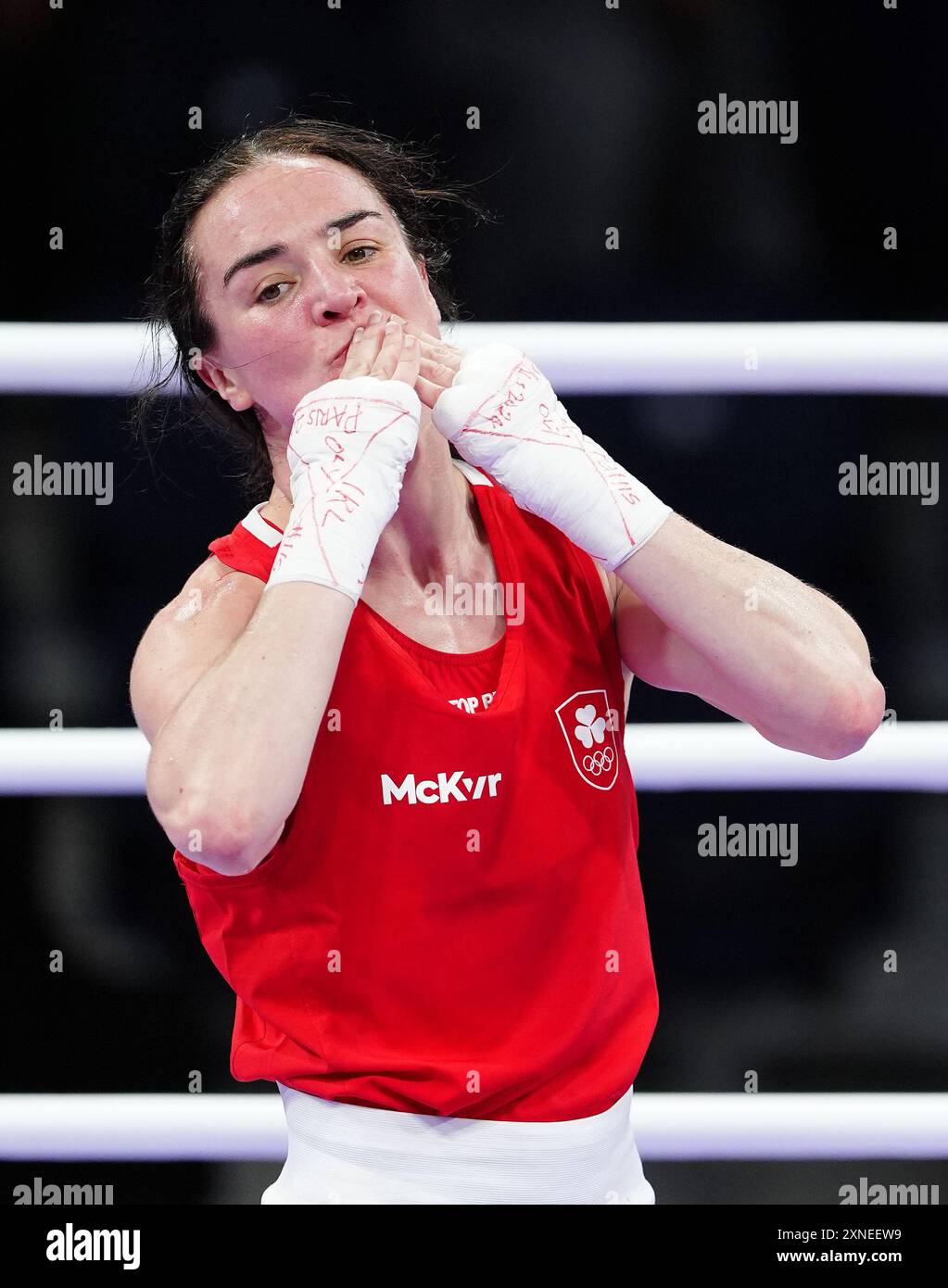 Ireland's Kellie Harrington celebrates her victory over Ecuador's Maria ...