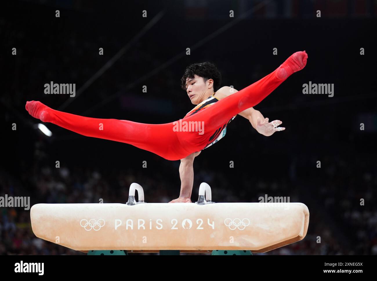 Japan's Shinnosuke Oka performs on the pommel during the Men's All ...