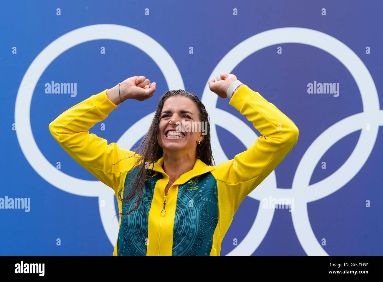 Gold medalist Jessica Fox of Australia celebrates during the medals ...