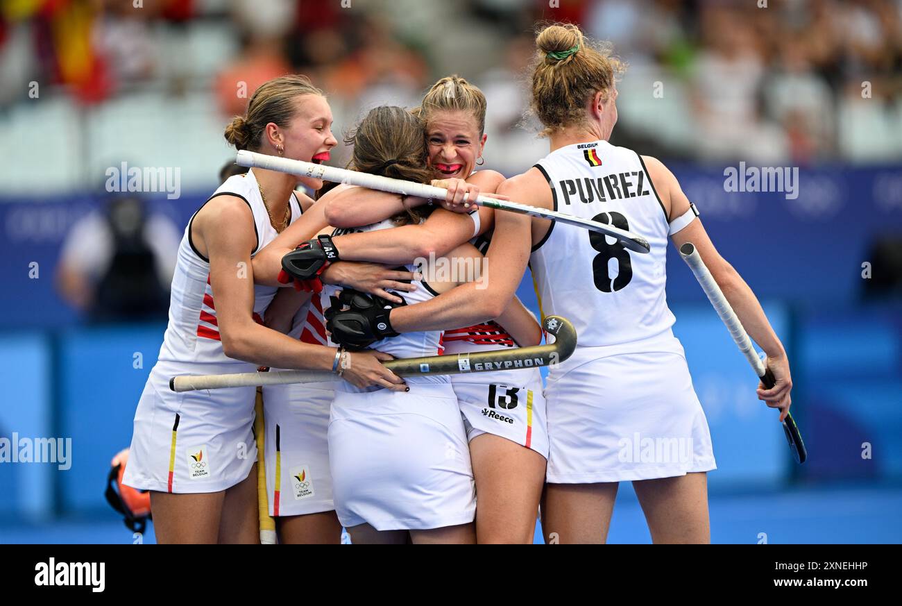 Belgium's Helene Brasseur celebrates after scoring during a hockey game ...