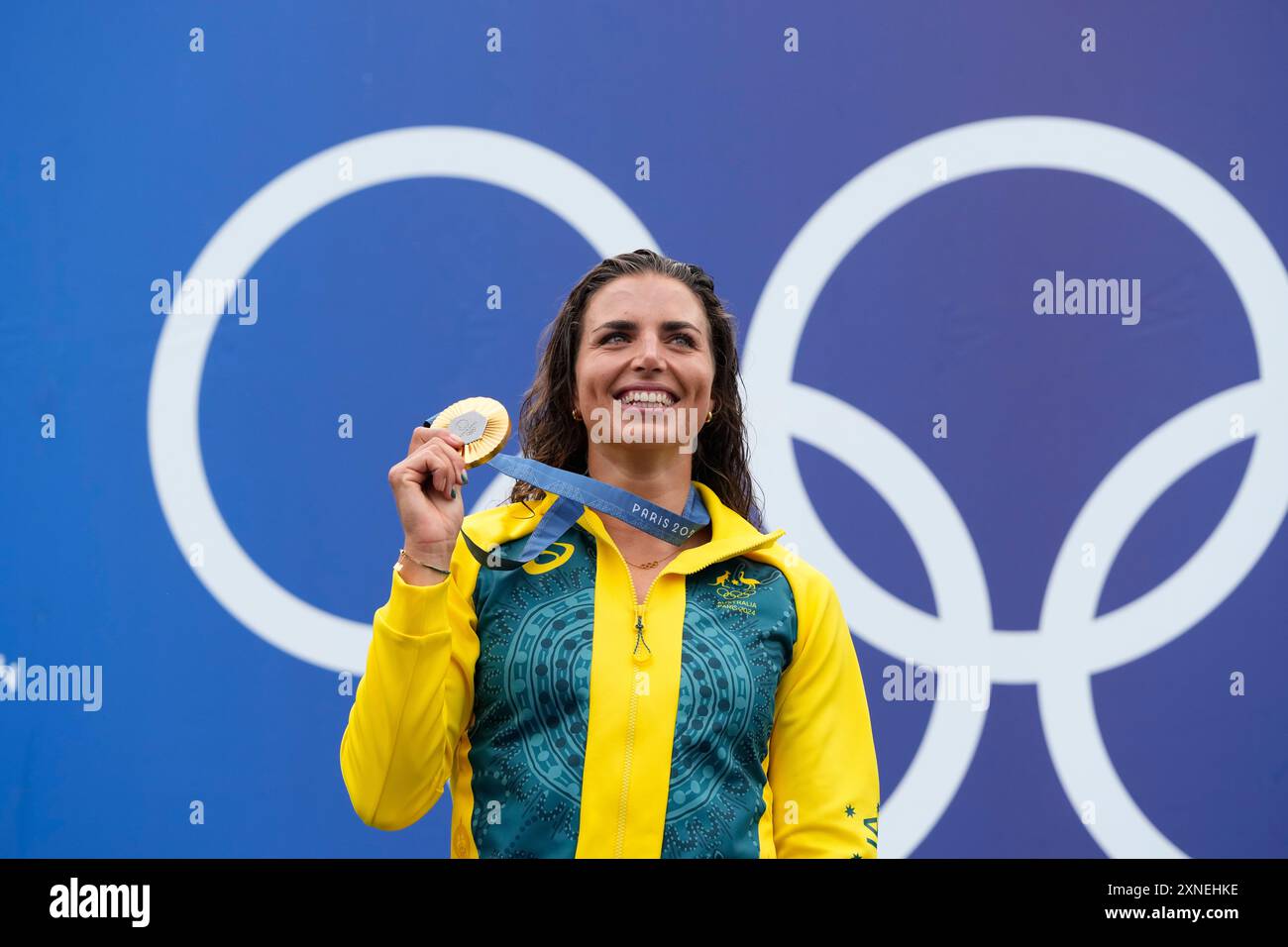 Jessica Fox of Australia celebrates with the gold medal during the ...