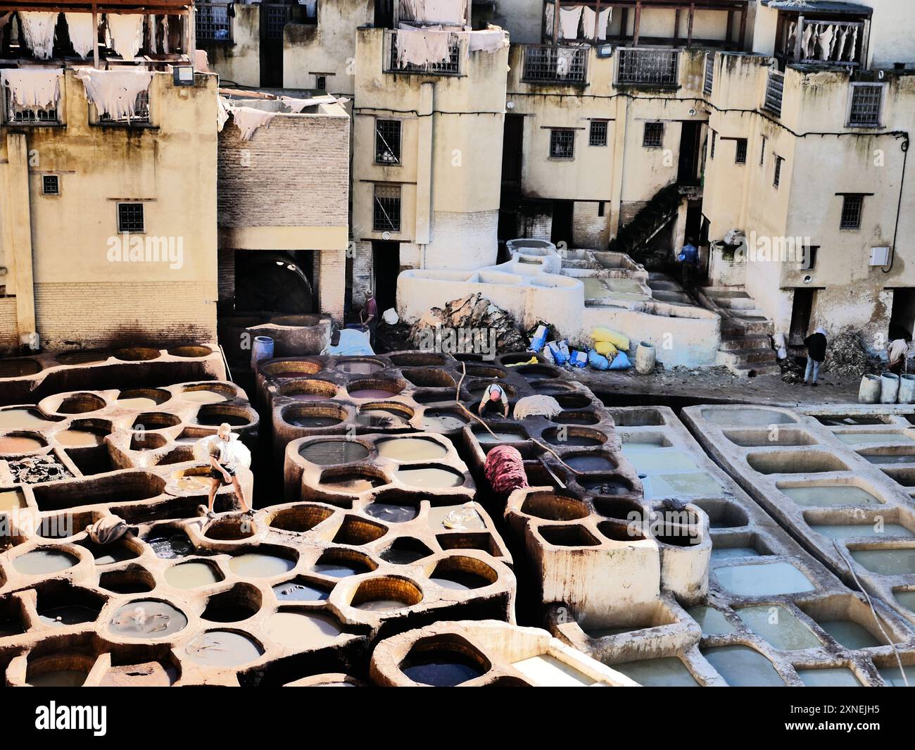 Traditional moroccan leather production in old city of Fes, Morocco ...