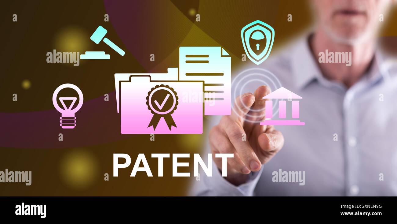 Man touching a patent concept on a touch screen with his finger Stock ...
