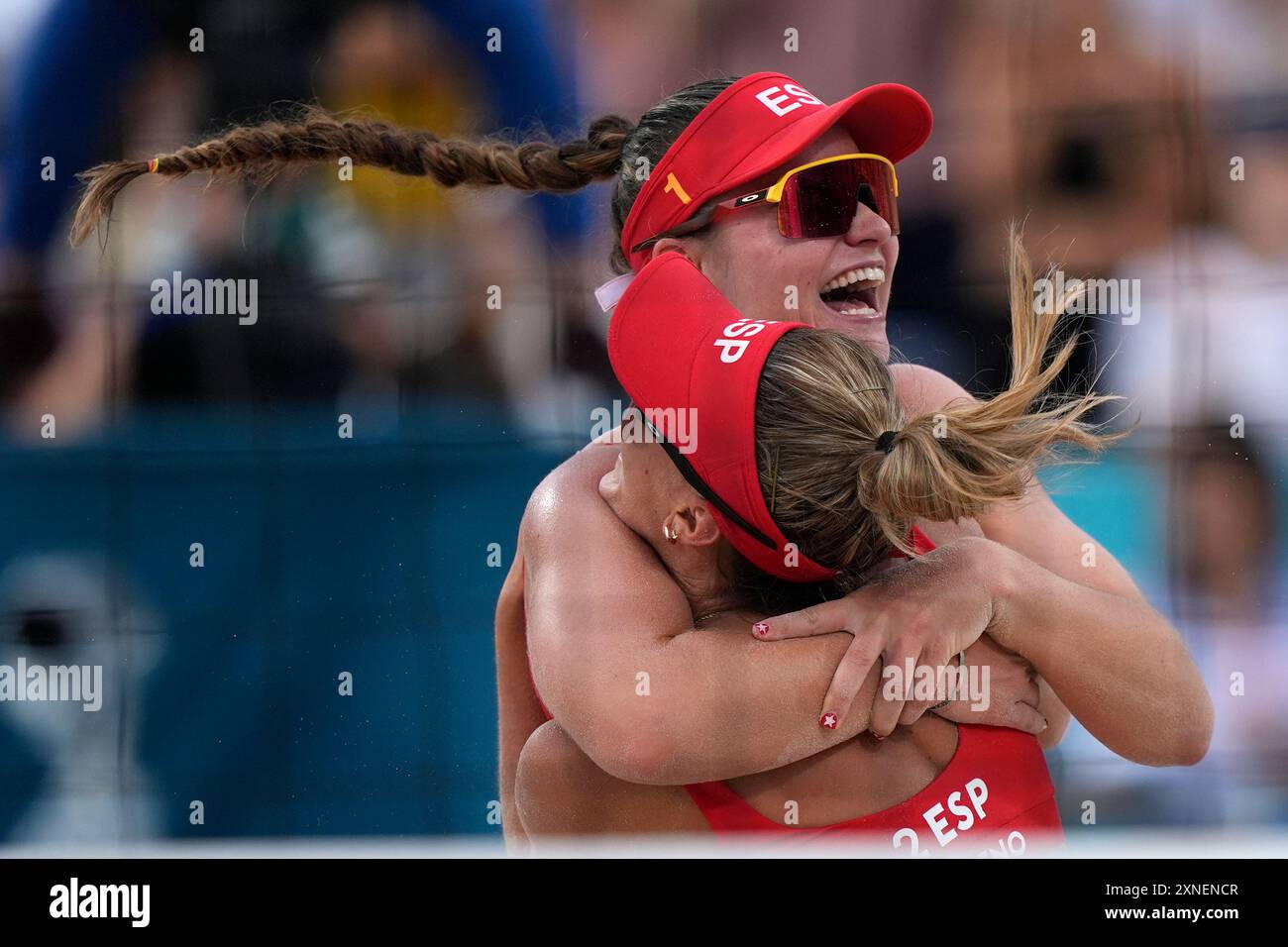 Spain's Daniela Alvarez Mendoza, top, and Tania Moreno celebrate their ...