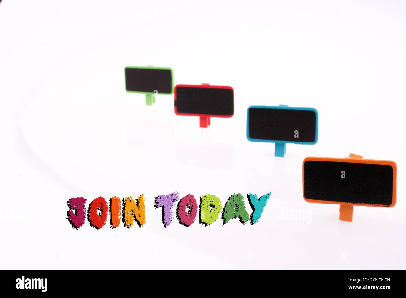 Colorful little signboards on a white background Stock Photo - Alamy