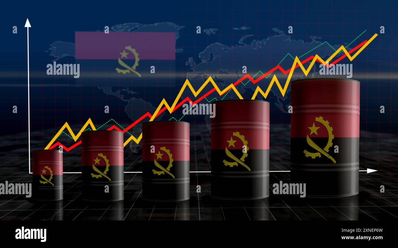 Angola oil crude petroleum fuel barrels on growing chart. Angolan ...