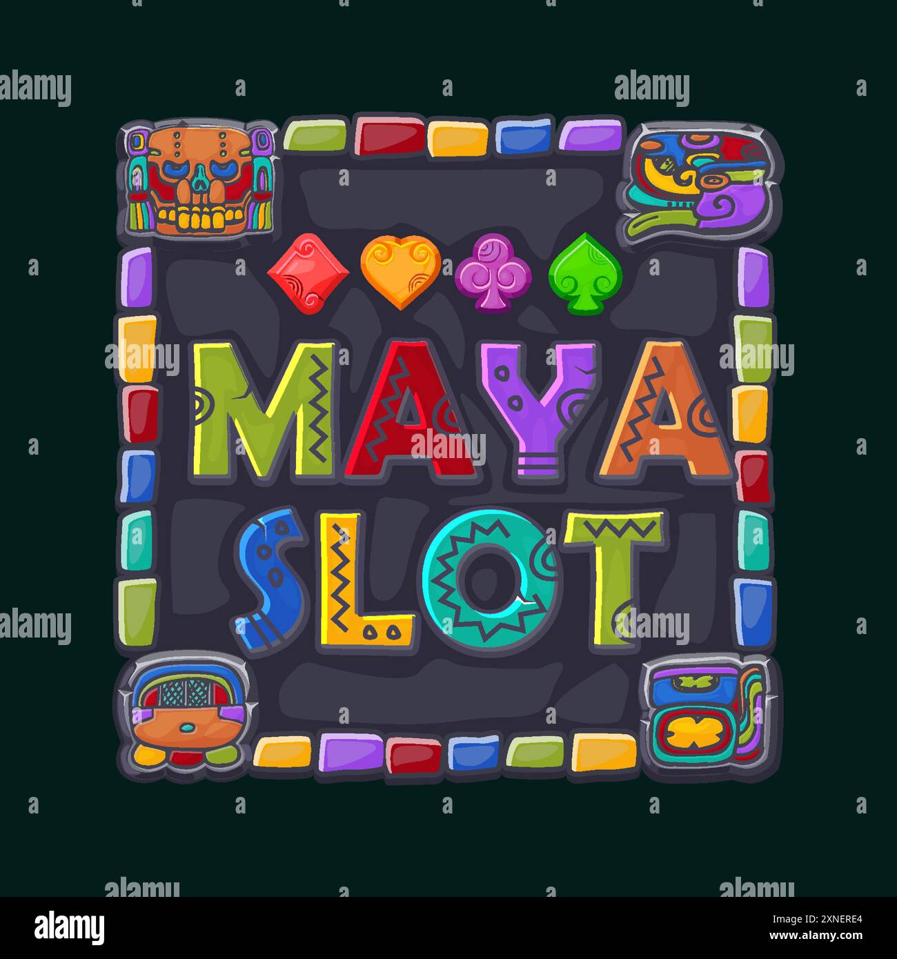 Game icon for Maya slot. Cartoon Maya tribal symbols. Ancient granite ...