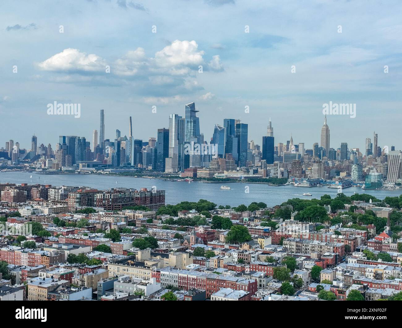 Aerial View of Hoboken downtown and Manhattan Skyline on the background ...
