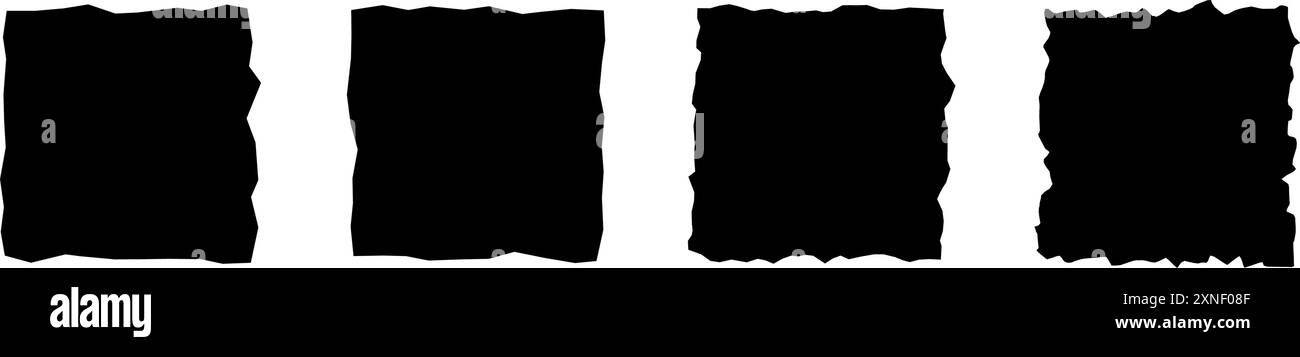 Set of torn paper pieces. Black grunge jagged square frames. Vector ...