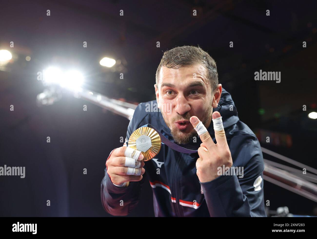 BEKAURI Lasha of Georgia,a gold medalist, poses for a photo after an ...