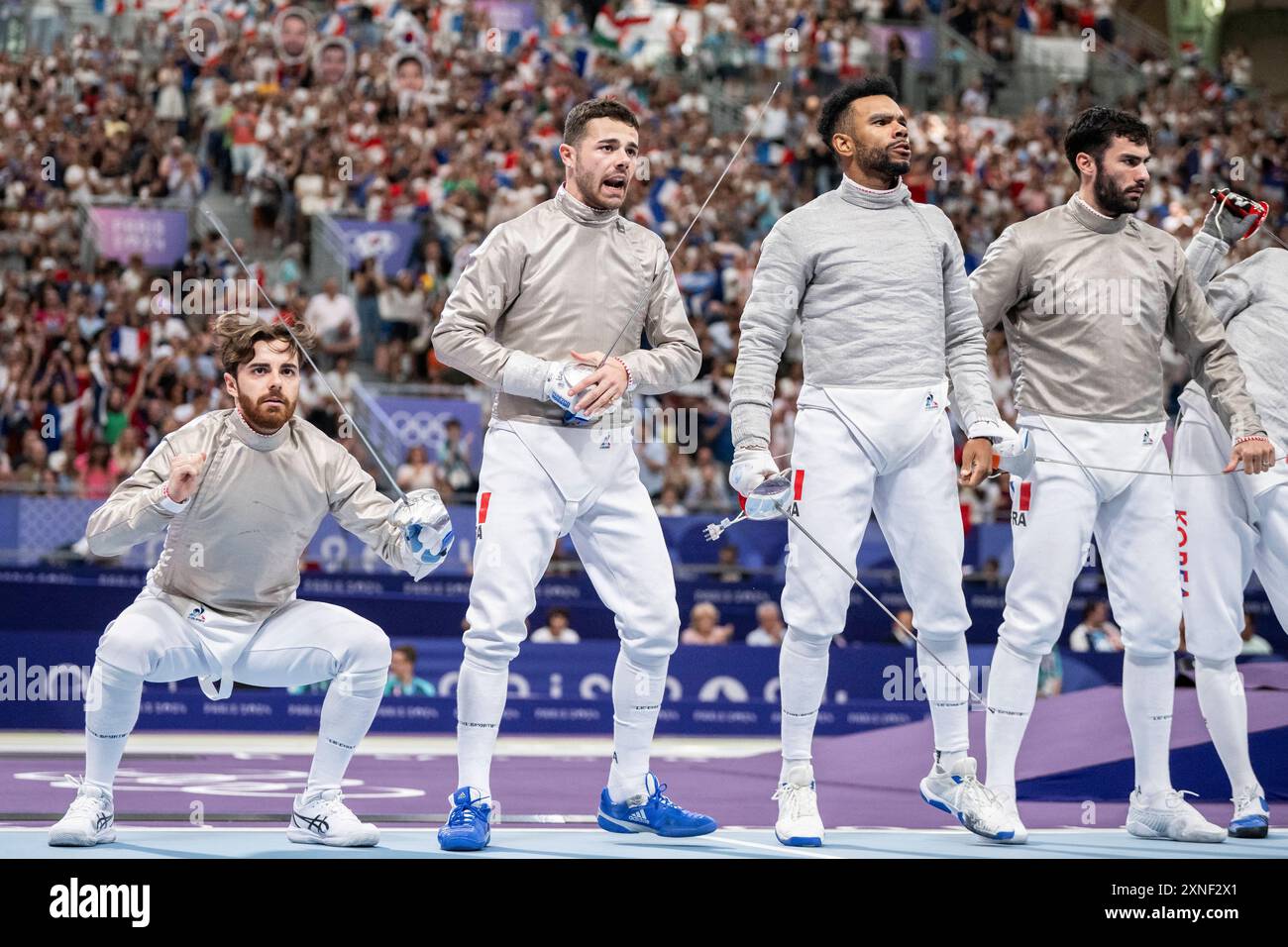 Paris, France. 31st July, 2024. French team sabre during the men's ...