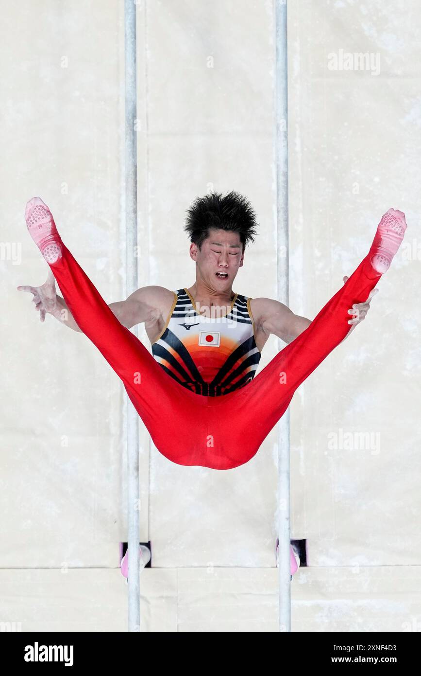 Daiki Hashimoto, of Japan, performs on the parallel bars during the men ...