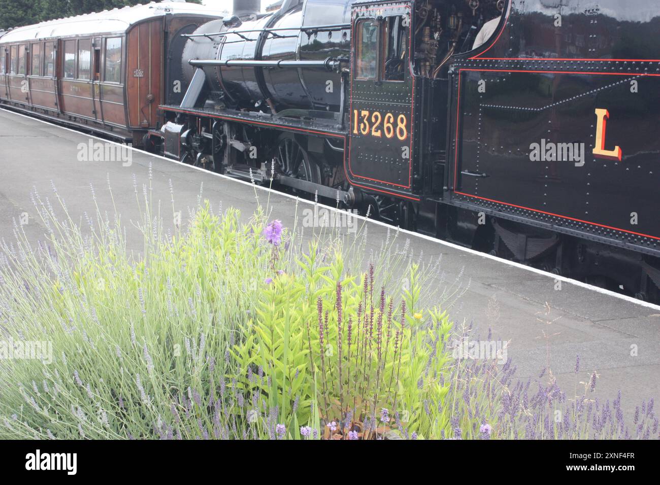 Steam locomotive with carriages in Kidderminster station on the Severn ...
