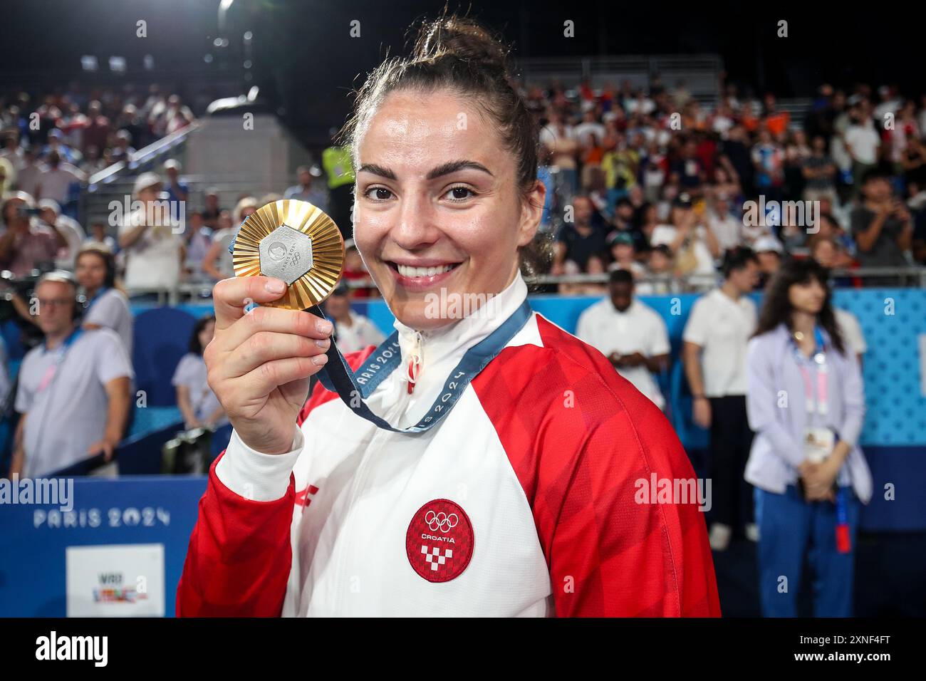 Paris, France. 31st July, 2024. Gold medalist Barbara Matic of Croatia ...