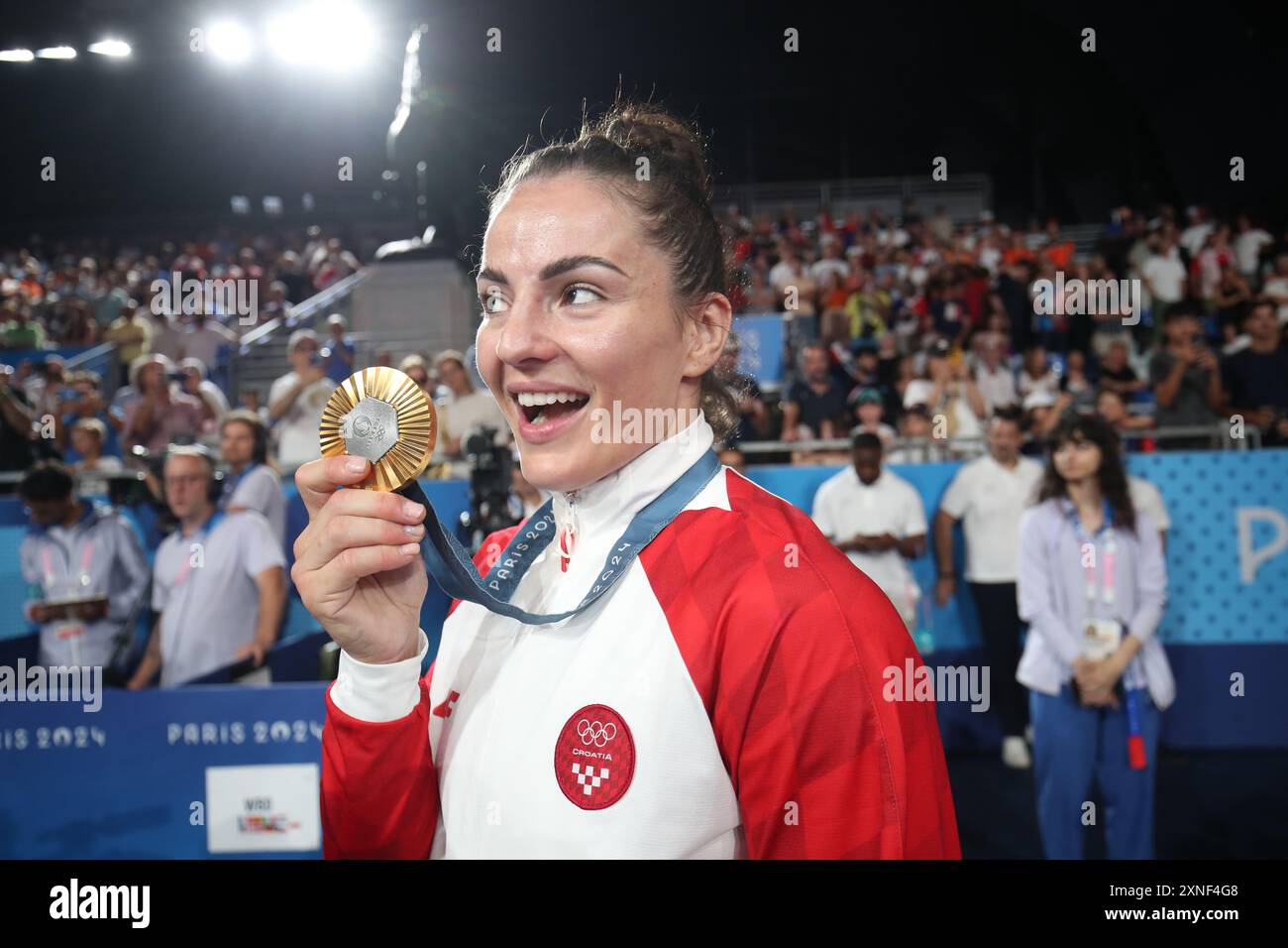 Paris, France. 31st July, 2024. Gold medalist Barbara Matic of Croatia ...