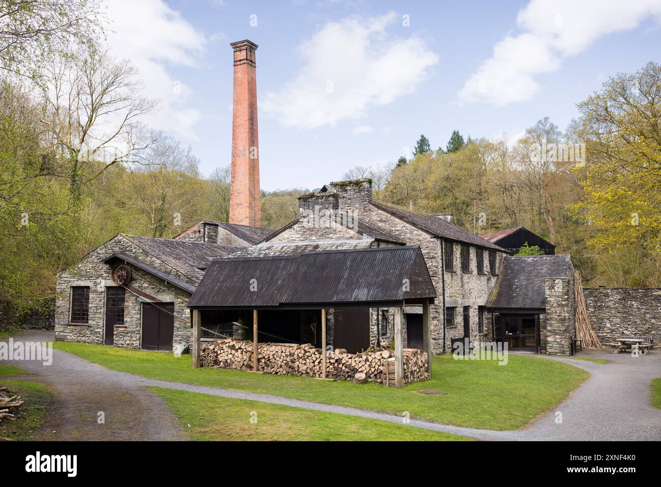 CUMBRIA, UK - April 25, 2024. Exterior of Stott Park Bobbin Mill ...