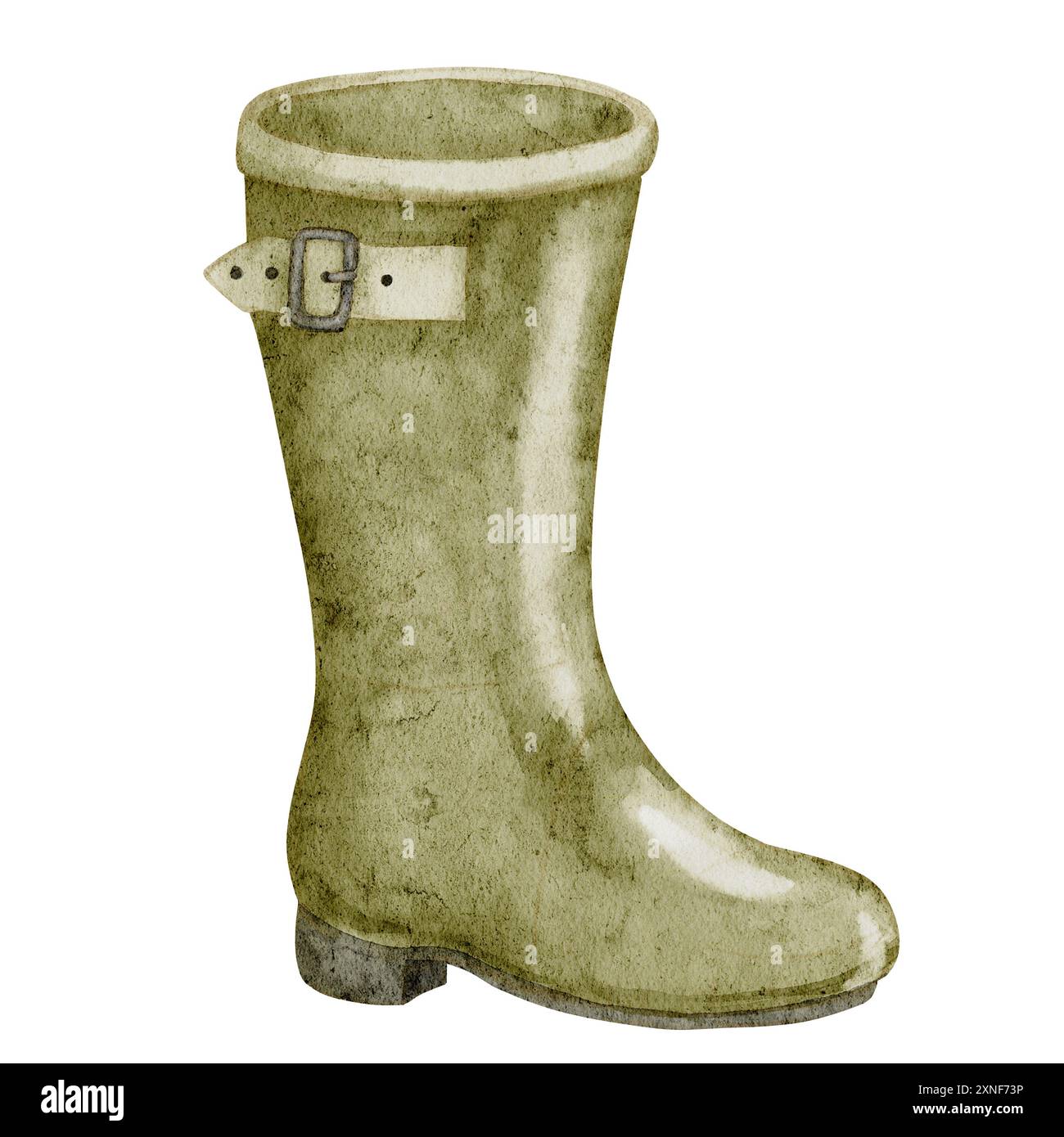 Watercolor Illustration of Green Rain Rubber Boot. Hand Drawn Garden ...