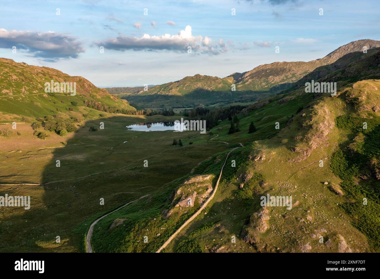 blea tarn lake district at sunset looking south from side pike towards ...