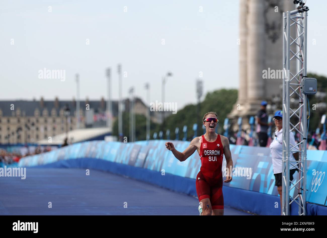 Paris, France. 31st July, 2024. Julie Derron of Switzerland passes the ...