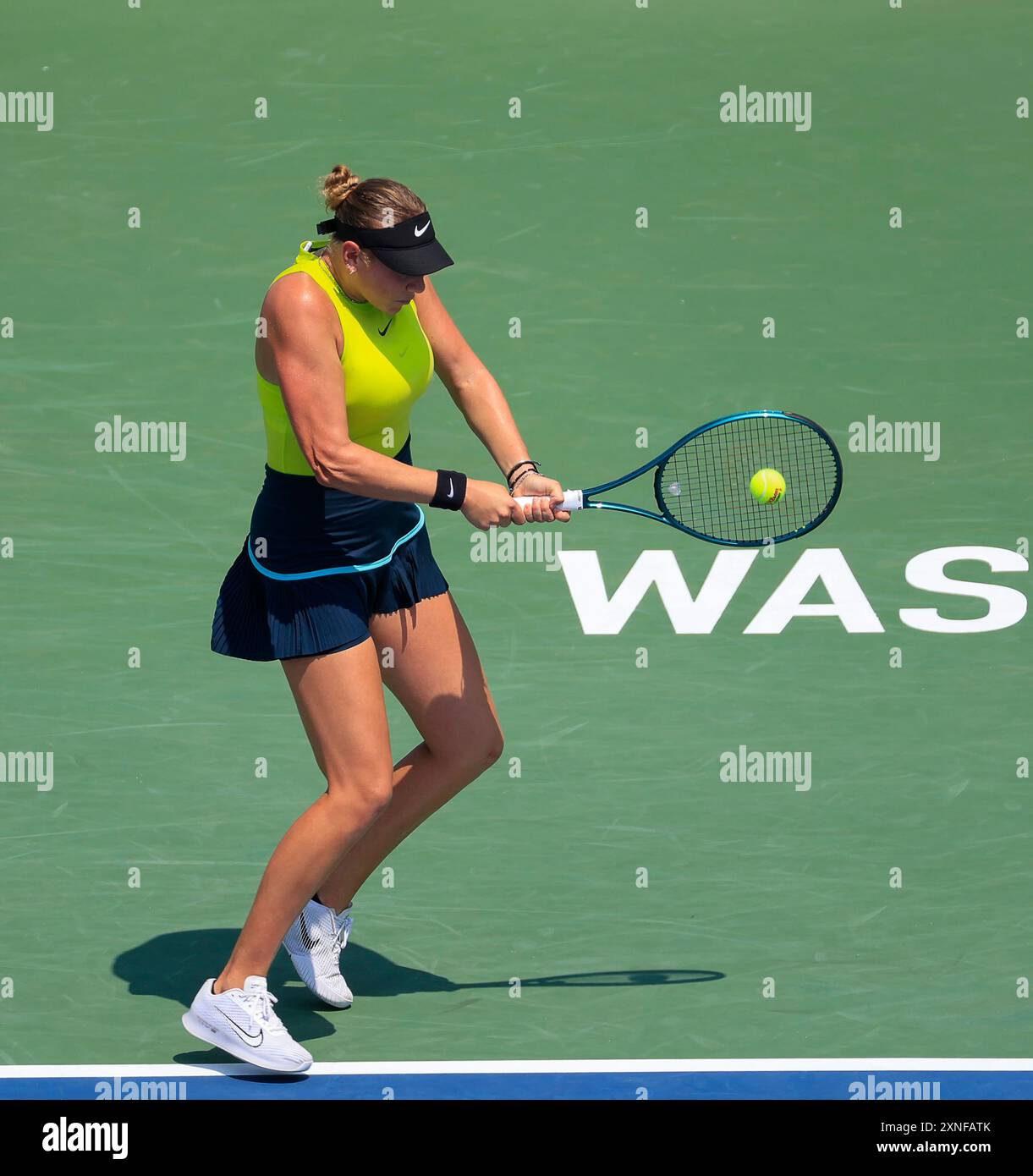 July 31, 2024: Amanda Anisimova (USA) hits a shot during the 2024 ...