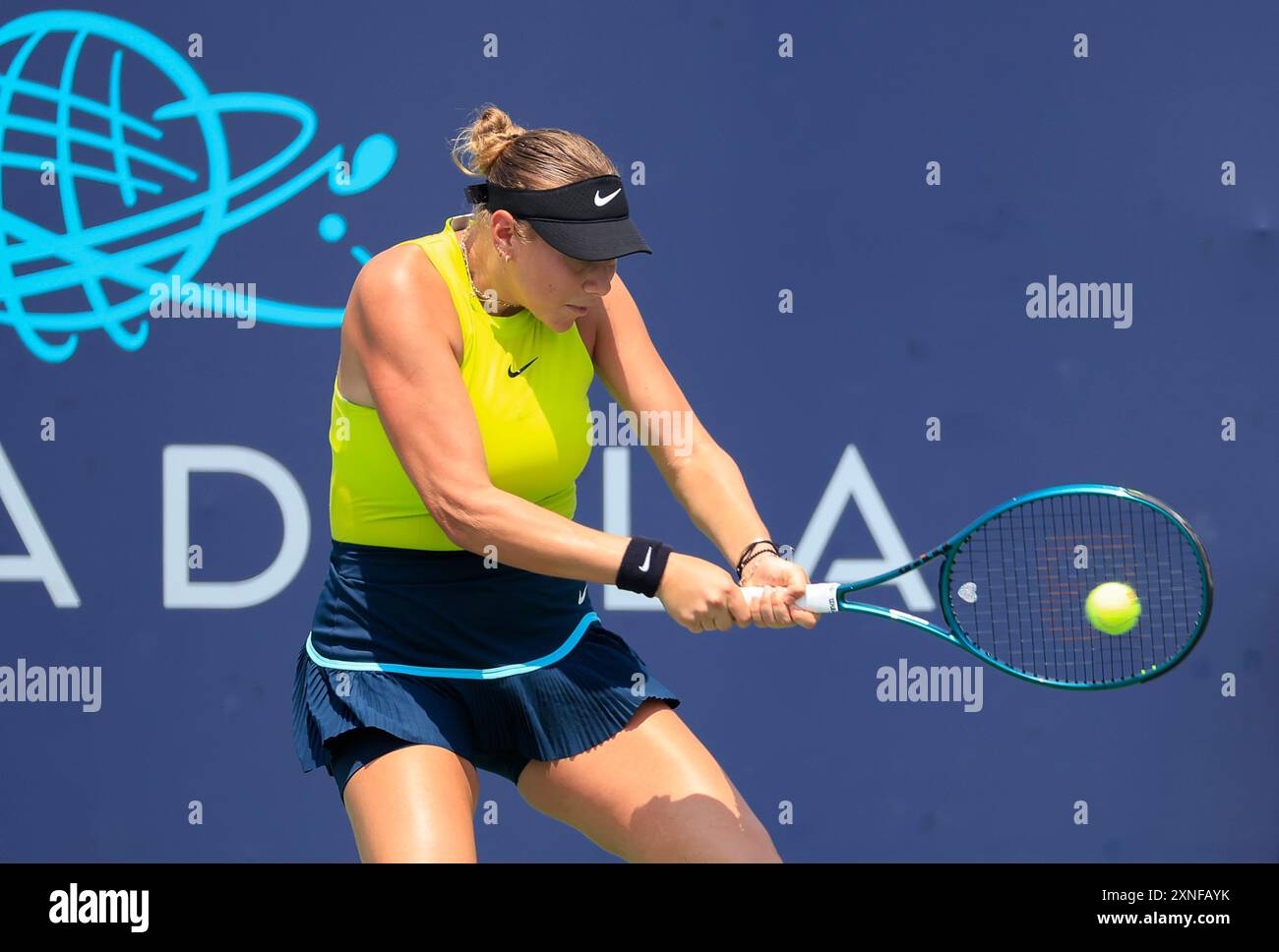 July 31, 2024: Amanda Anisimova (USA) hits a shot during the 2024 ...