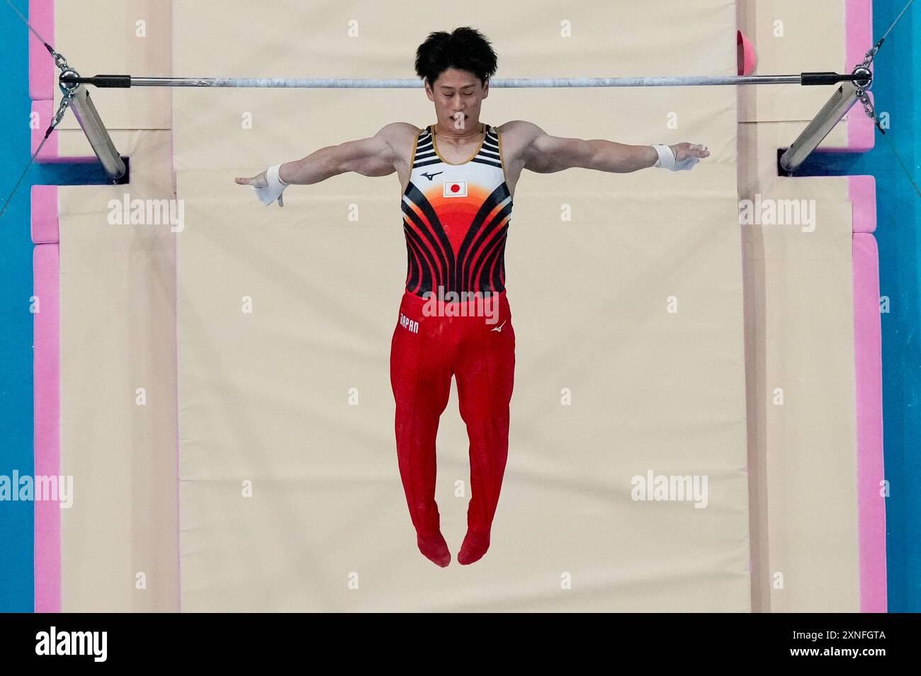 Daiki Hashimoto, of Japan, performs on the horizontal bar during the ...