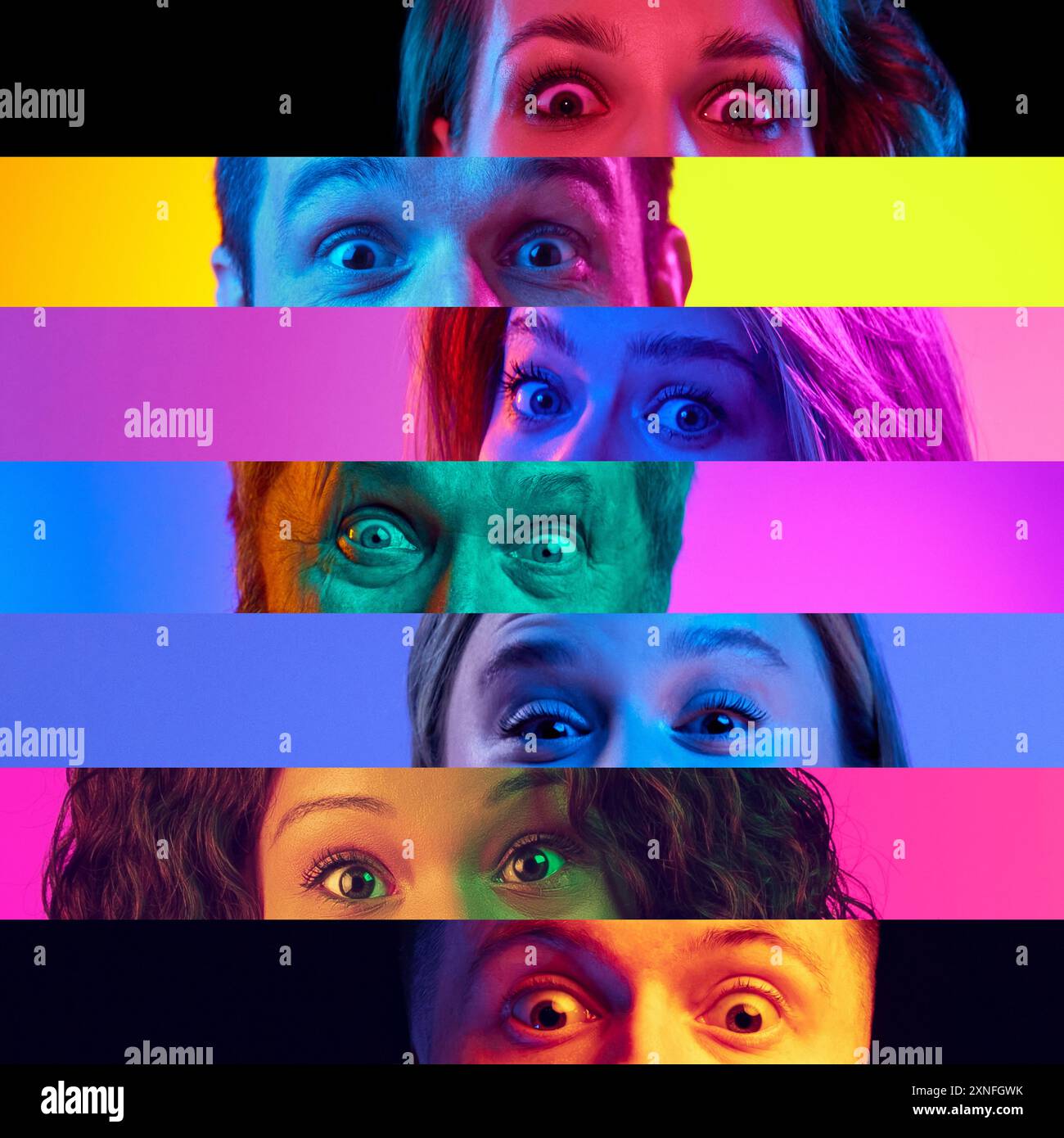 Collage made of different people, men and women expressing shock and ...