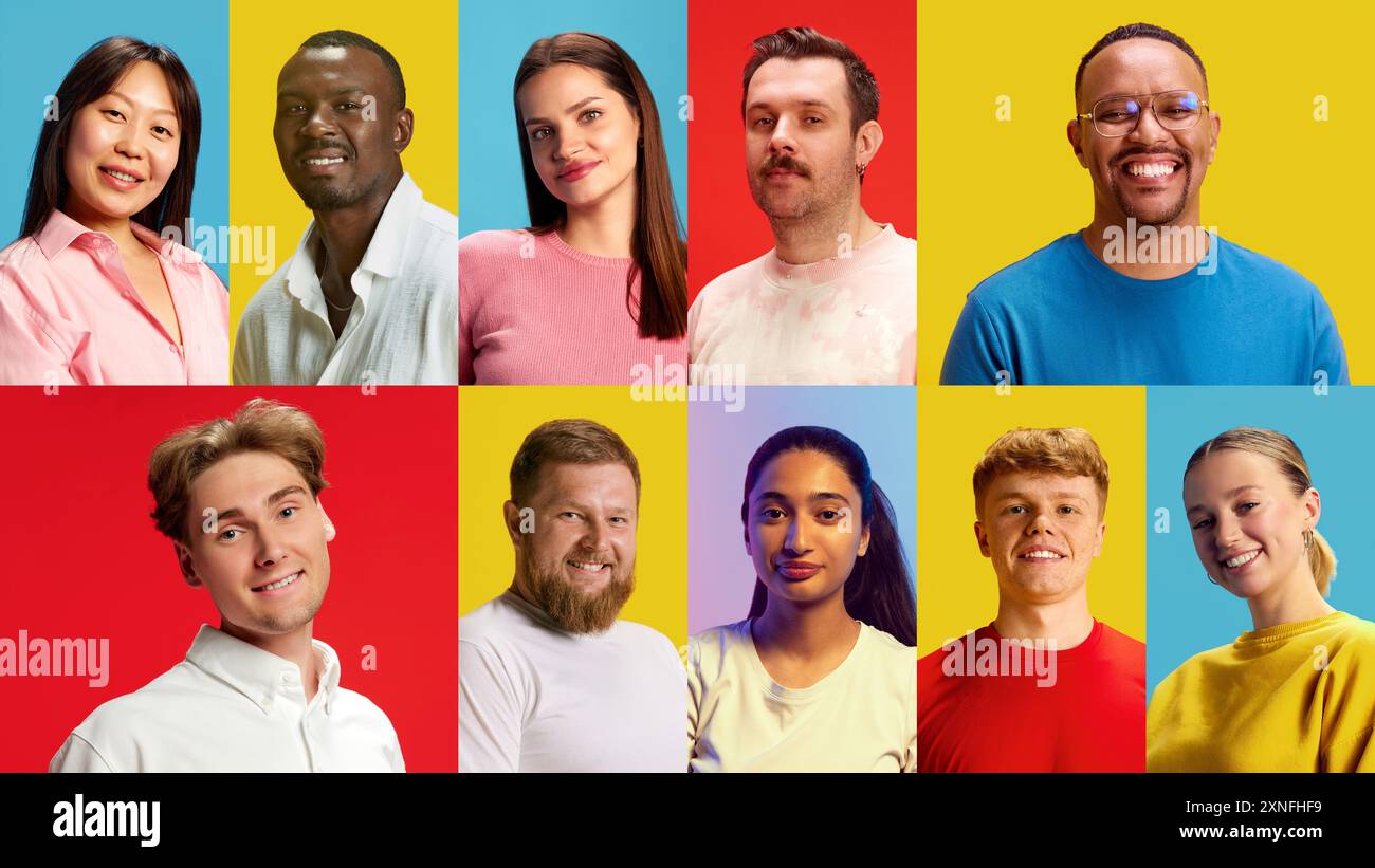 Collage made of portraits of diverse people, men and women of different ...