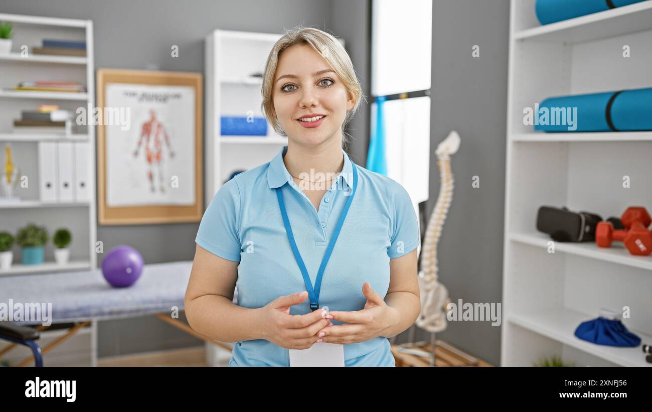 A professional young woman stands confidently in a rehabilitation ...