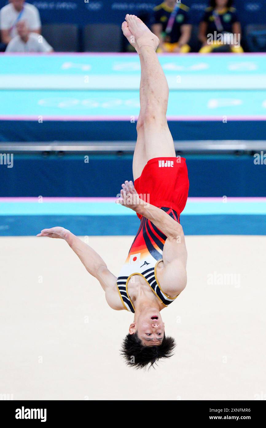 Daiki Hashimoto of Japan performs on the floor during the men's ...