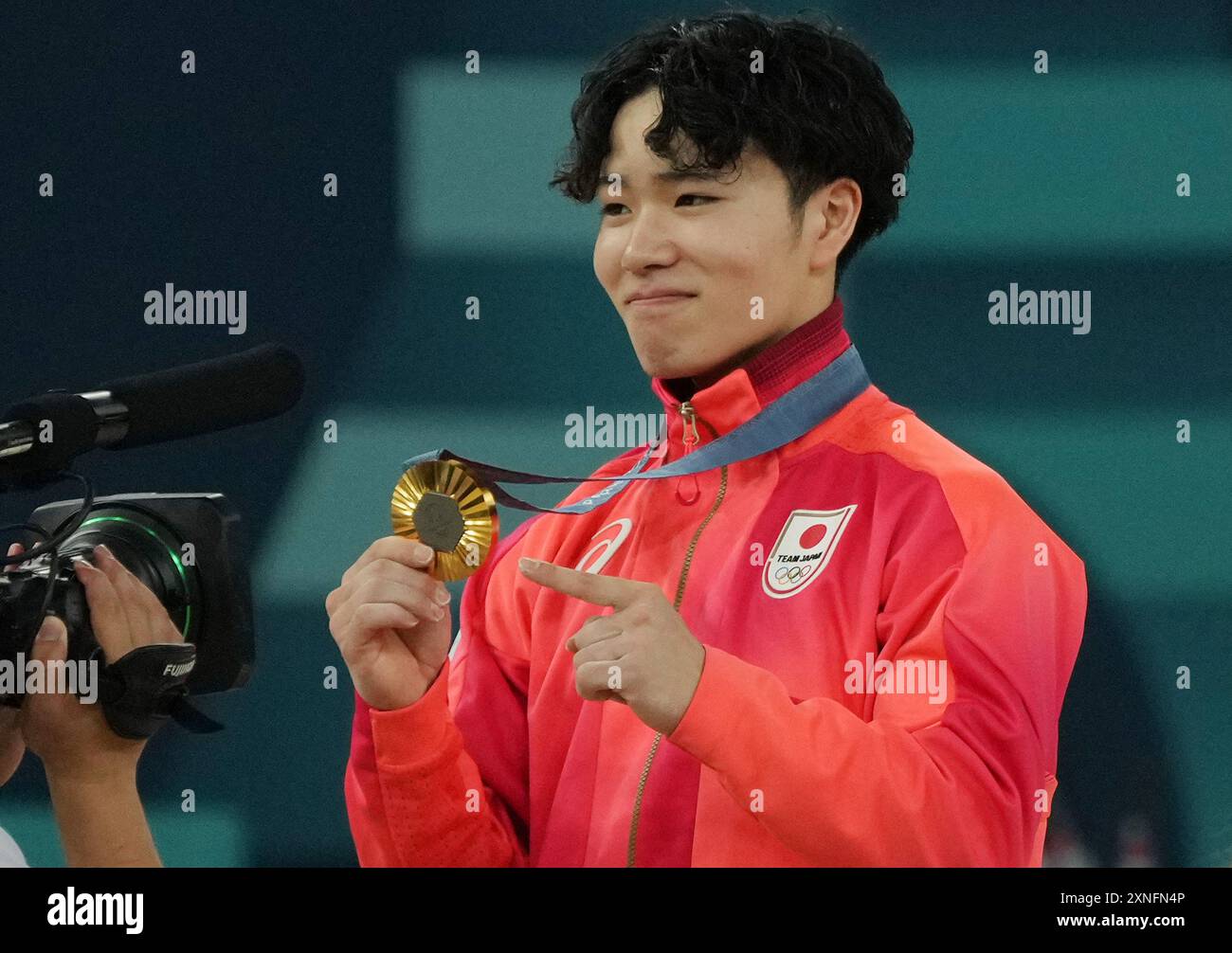 Paris, France. 31st July, 2024. Men's Gymnastics All-Around Finals gold medalist Shinnosuke Oka ...