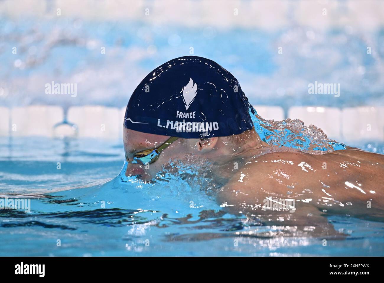 Paris, France. 31st July, 2024. French swimmer L on Marchand competes ...