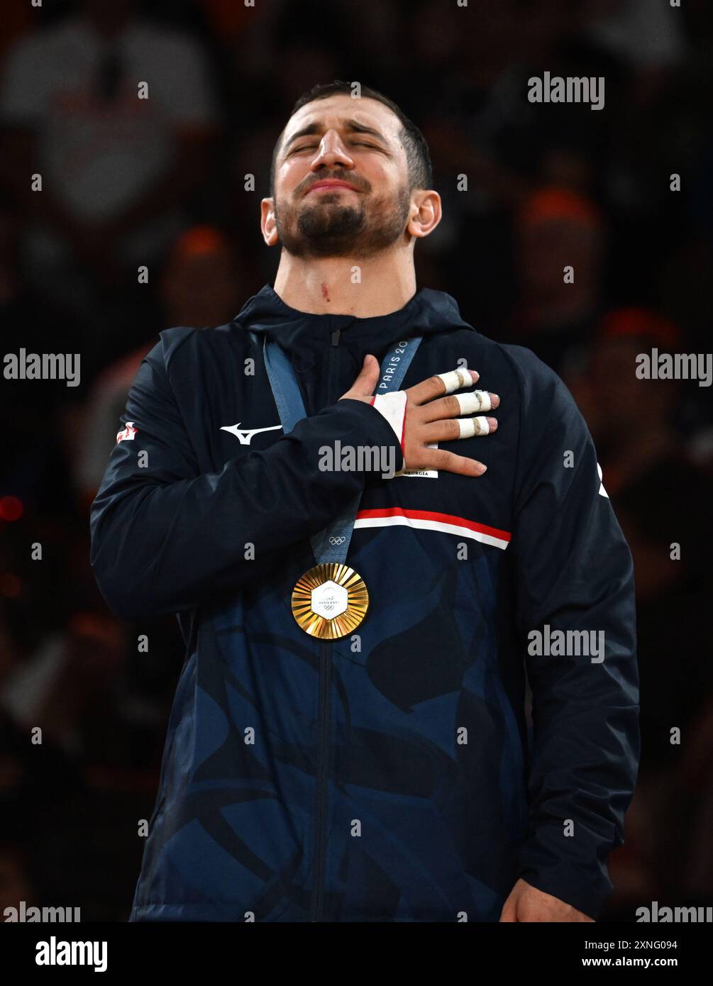Paris, France. 31st July, 2024. Gold medalist Lasha Bekauri of Georgia ...