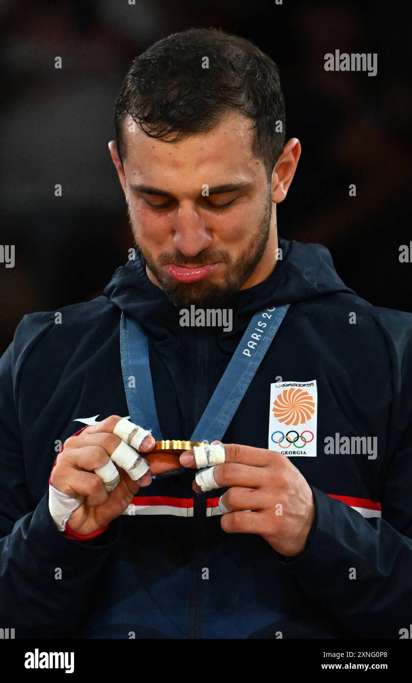 Paris, France. 31st July, 2024. Gold medalist Lasha Bekauri of Georgia ...