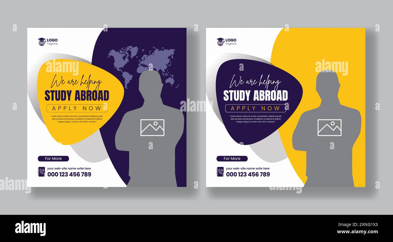 Study abroad social media posts banner, ads template and education ...