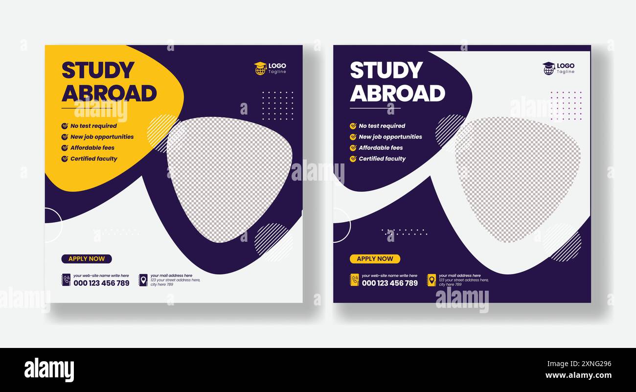 Study abroad social media posts banner, ads template and education ...