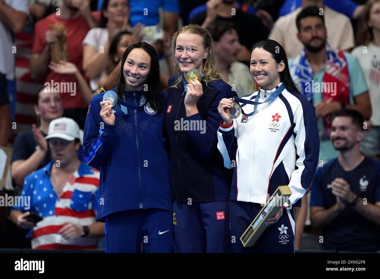 (L-R) USA's Torri Huske, Sweden's Sarah Sjostrom and Hong Kong's ...