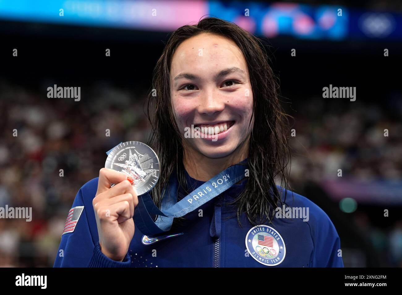 USA's Torri Huske poses with her silver medal after the women's 100m ...