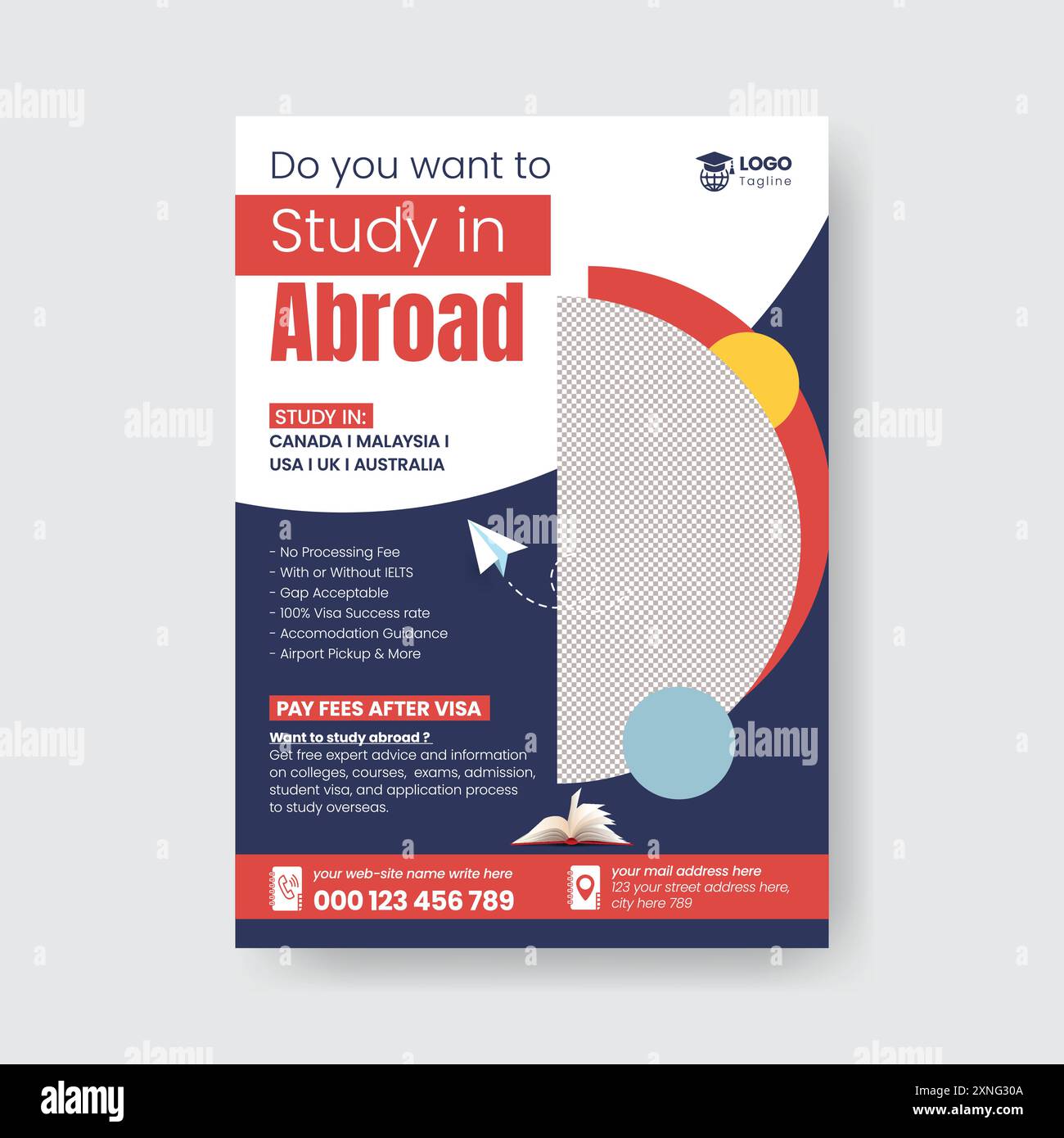 Study abroad print flyer or poster template, education or online ...