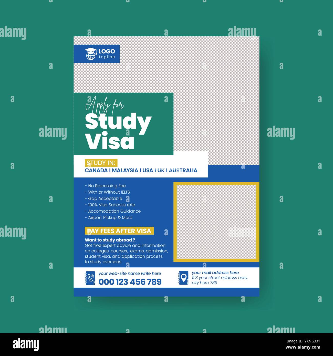 Study abroad print flyer or poster template, education or online ...