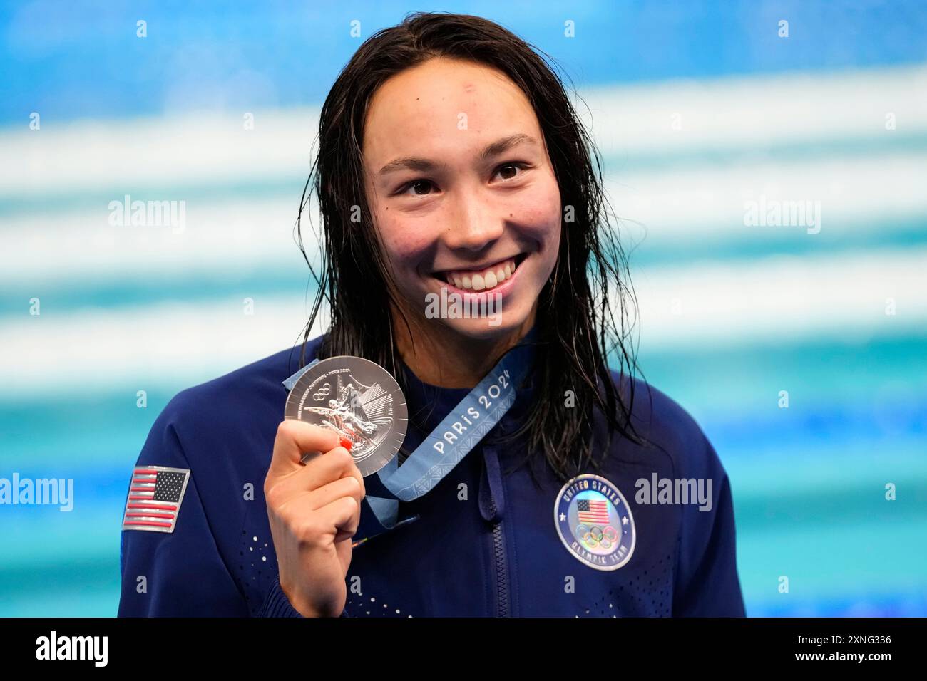 Torri Huske, of the United States, poses with her silver medal ...