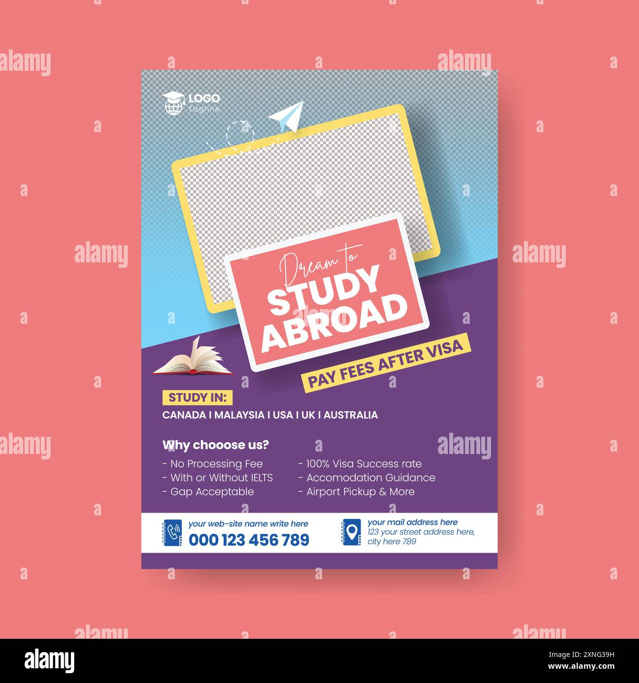Study abroad flyer or university admission poster template design Stock ...