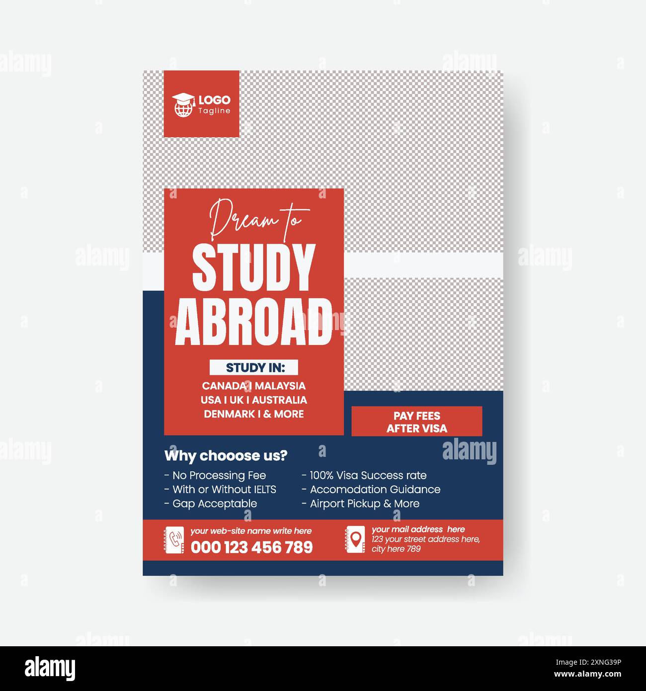 Study abroad flyer or university admission poster template design Stock ...