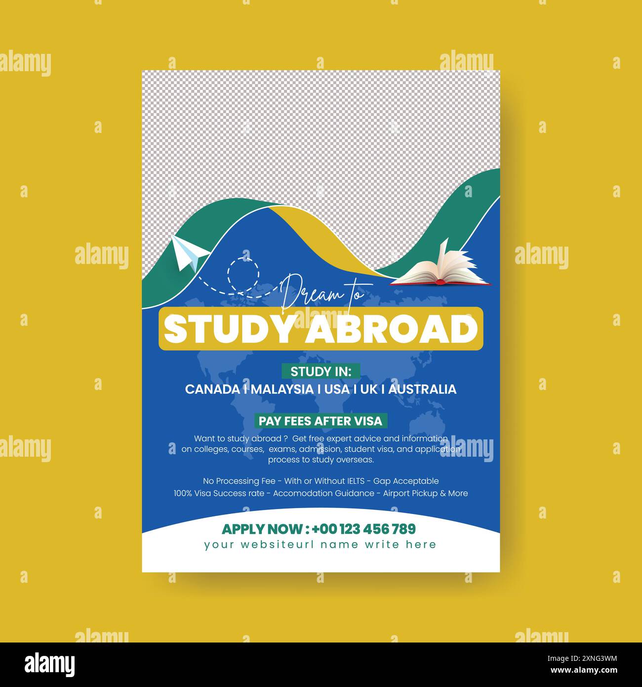 Study abroad print flyer or poster template, education or online ...