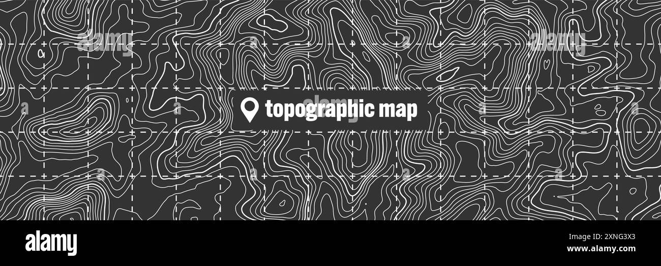 Topographic map with contour lines. Geographic terrain grid, relief ...