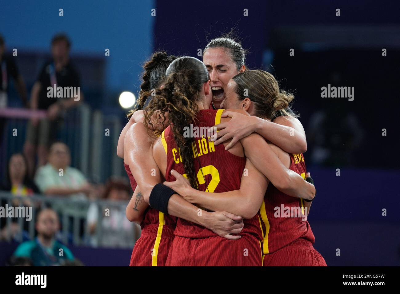 Spain's Vega Gimeno shouts as she celebrates her team's win with ...