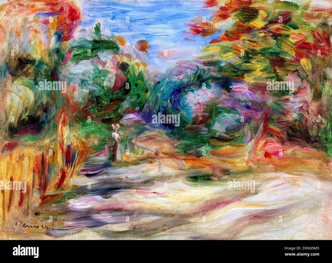 Impressionist landscape painting with vibrant colors depicting a serene ...