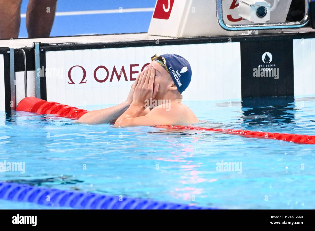 Leon Marchand ( FRA ) Gold medal celebrates his victory, Swimming, Men ...